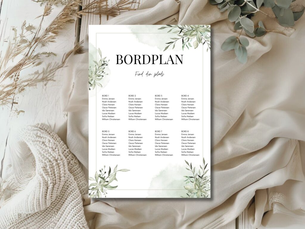 Bordplan til bryllup | Natur tema | Redigerbar skabelon