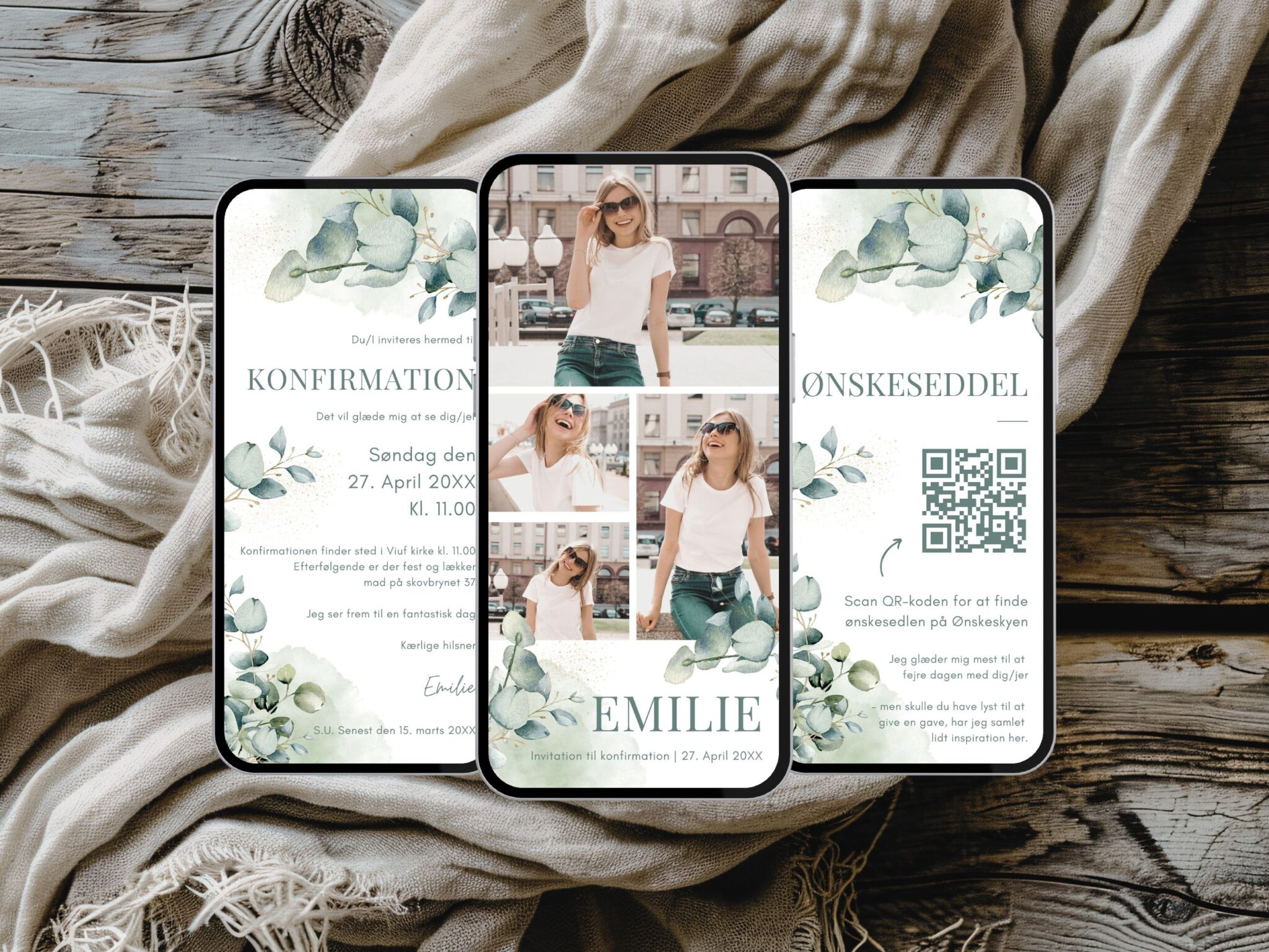 Digital invitation til konfirmation | Natur tema | Redigerbar